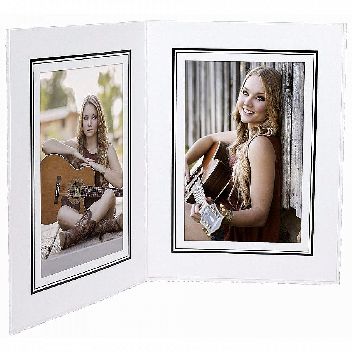White w/Black foil border Cardstock Paper Portrait Double photo-mount ...